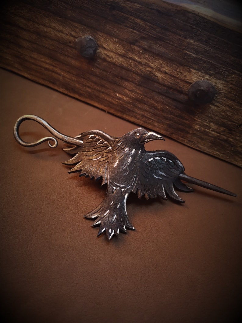 Leather Raven Hair Pin Leather and Steel Crow Bird Hair Pin - Etsy