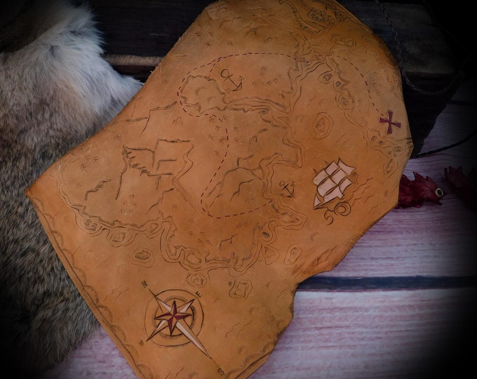 Leather Pirate Map - Hand Carved Treasure Map Pirate Cosplay Prop Jack ...
