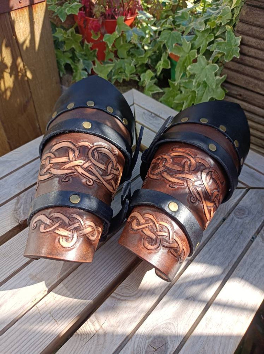Full Strap Bracers Leather Armour Arm Guards for Larp Reenactment ...