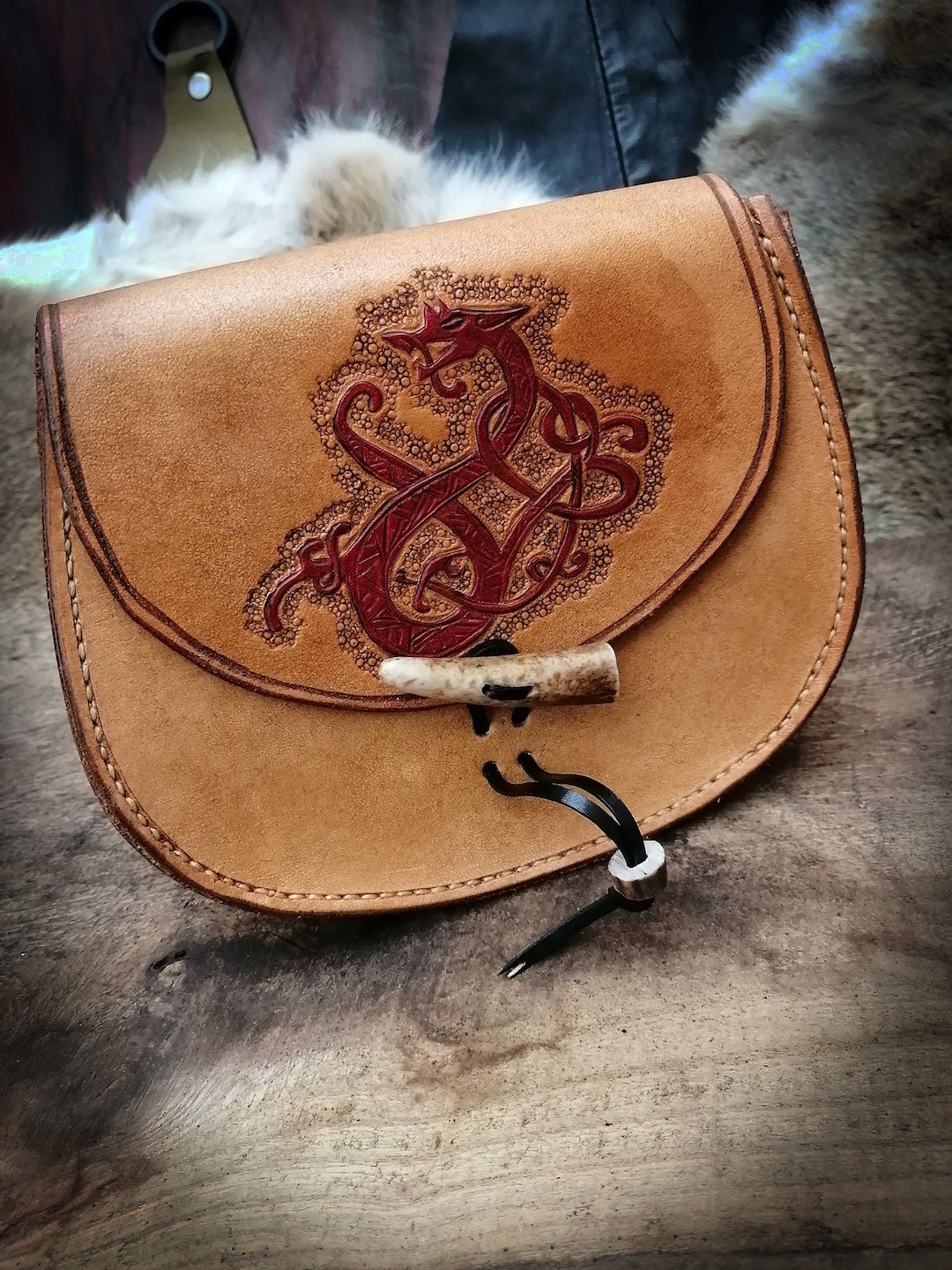 Leather Belt Pouch Norse Viking Sporran Belt Bag Dragon - Etsy