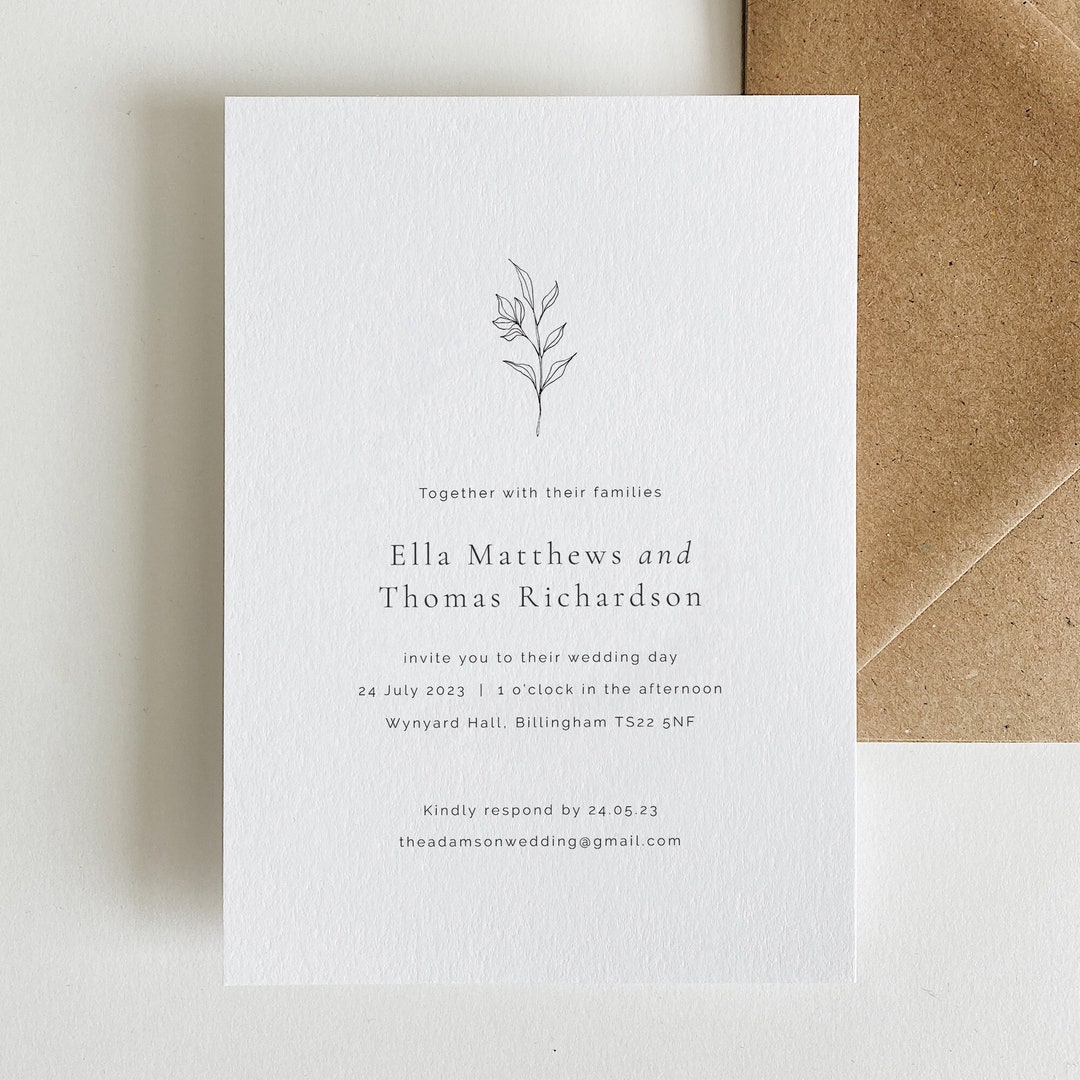 Classic Wedding Invitations, Simple Leaf Wedding Invitation Card With ...