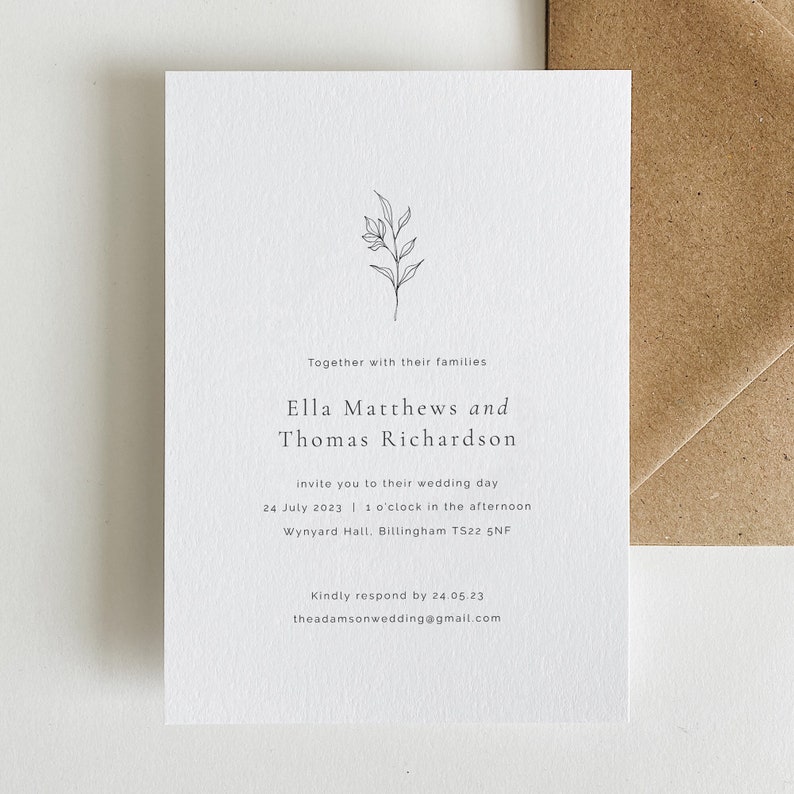 Classic Wedding Invitations Simple Leaf Wedding Invitation - Etsy