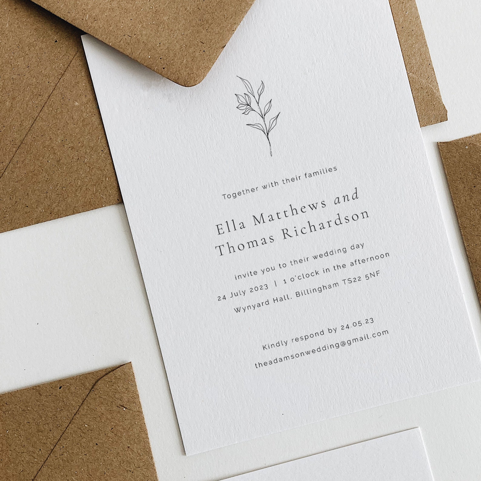 Classic Wedding Invitations Simple Leaf Wedding Invitation - Etsy
