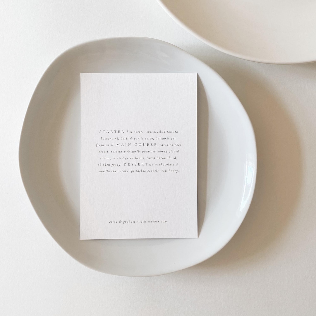 Classic Wedding Menu Card With Bride and Groom Names, Personalised ...