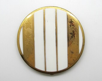 Vintage Compact/brass Powder Compact Mirror With Pink Floral Design ...