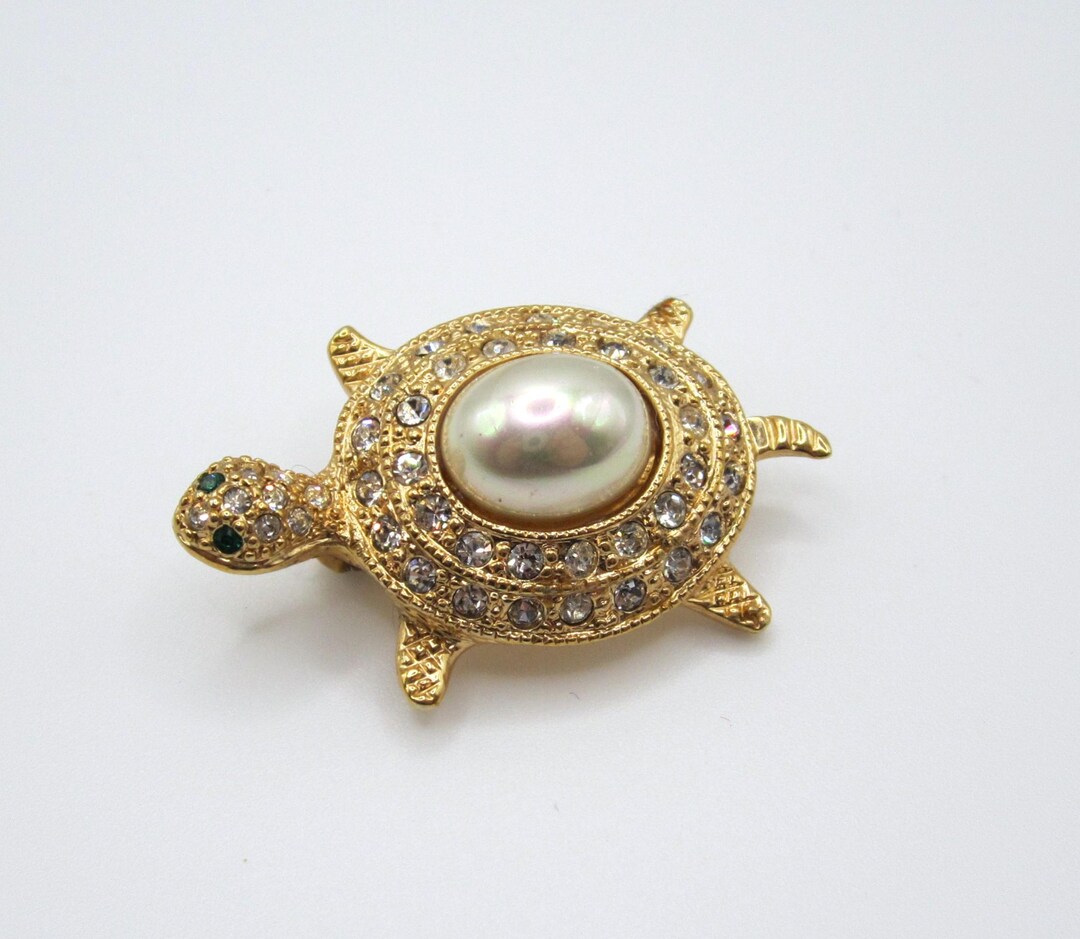 Rhinestone Turtle With Faux Pearl Cabochon Brooch - Etsy