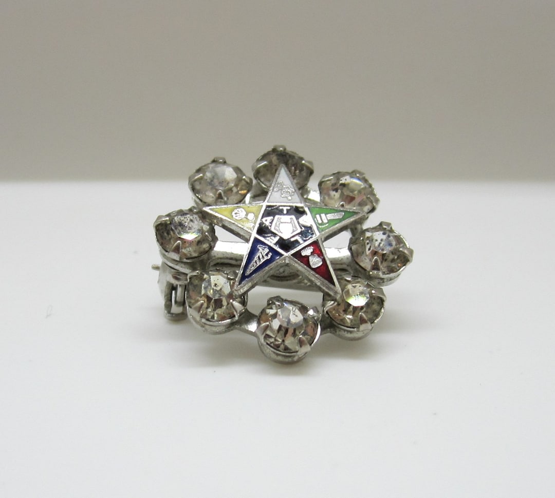 Vintage Masonic Order of the Eastern Star Pin Surrounded by Rhinestones ...