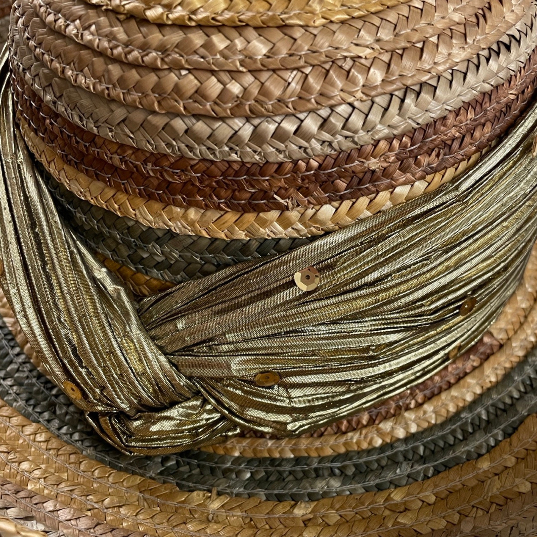Vintage Fancy Straw Hat, Tan Brown & Gray Srtriped Hat , Brimmed Womens ...