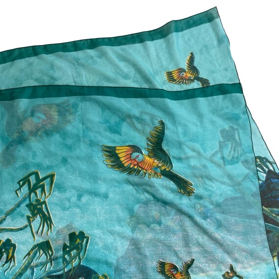Vintage Tropical Scarf, Fish Ocean Parrots Detailed P… - Gem