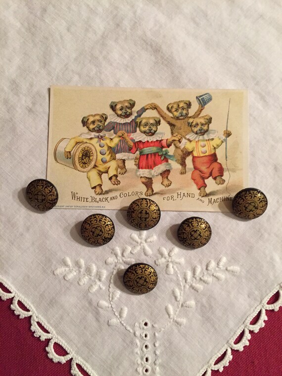 Black Jet Buttons With a Metallic Design Set of 6 - Etsy