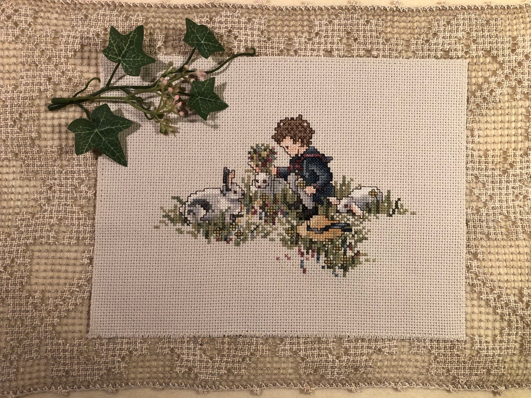 Vintage Counted Thread Cross Stitch Child With Rabbits - Etsy