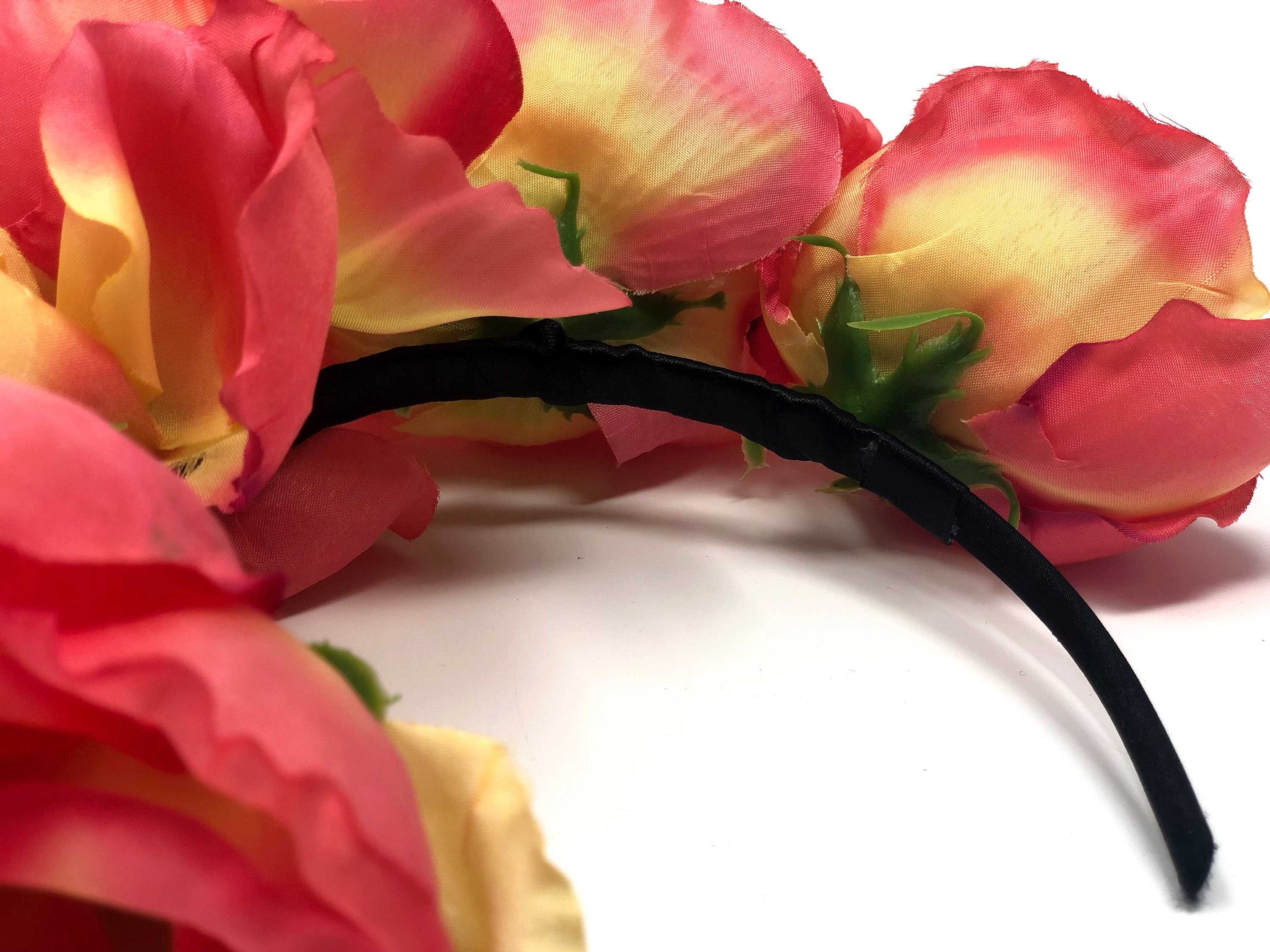 Large Pink Rose Flower Crown Satin-wrapped Headband - Etsy