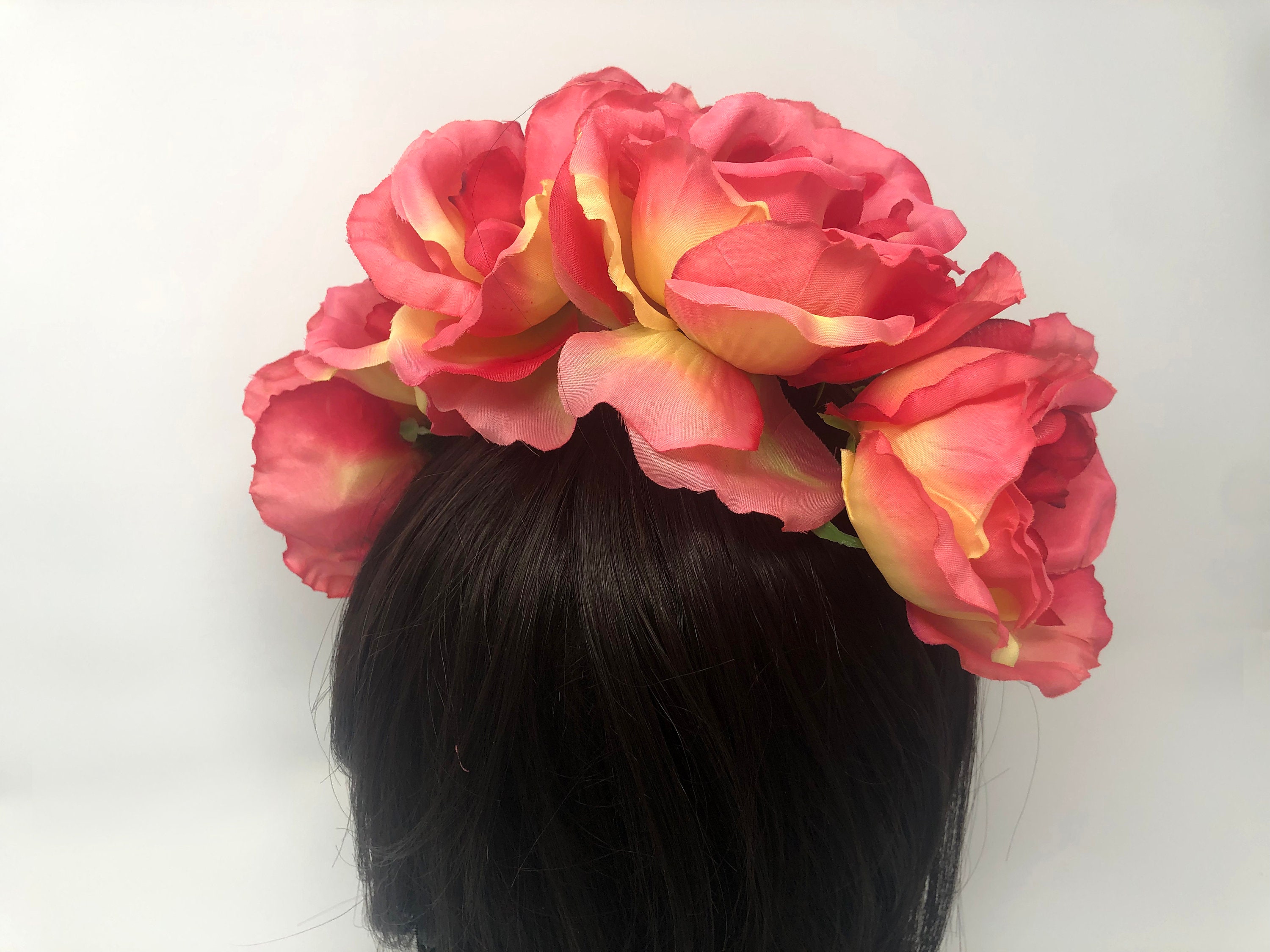 Large Pink Rose Flower Crown Satin-wrapped Headband - Etsy