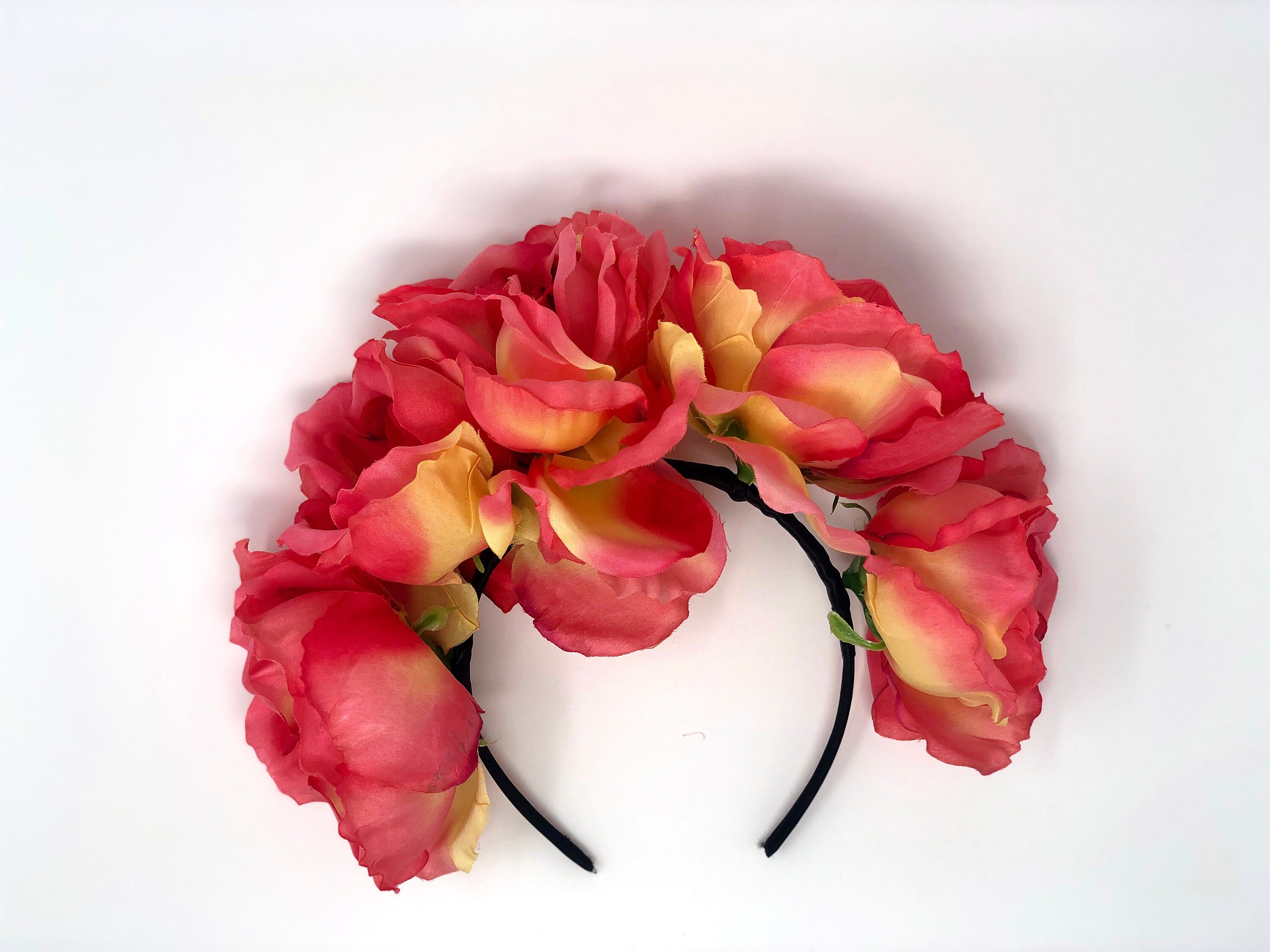 Large Pink Rose Flower Crown Satin-wrapped Headband - Etsy