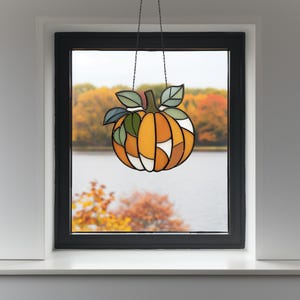 Leafy Pumpkin Stained Glass Pattern: Halloween Suncatcher Design (PDF ...