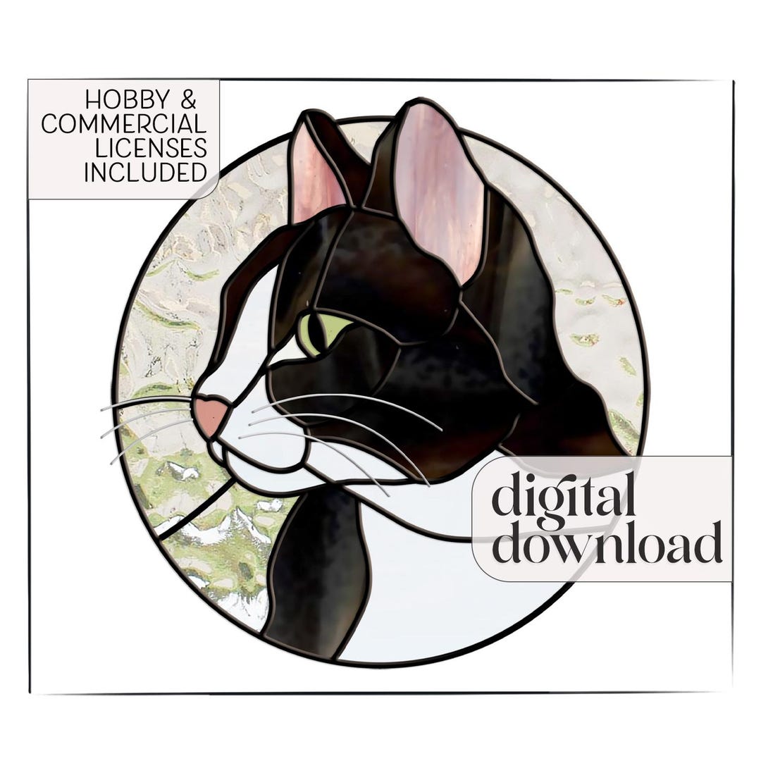 Cat Suncatcher Stained Glass Pattern & PNG, Cat Pattern for Cat Lover ...