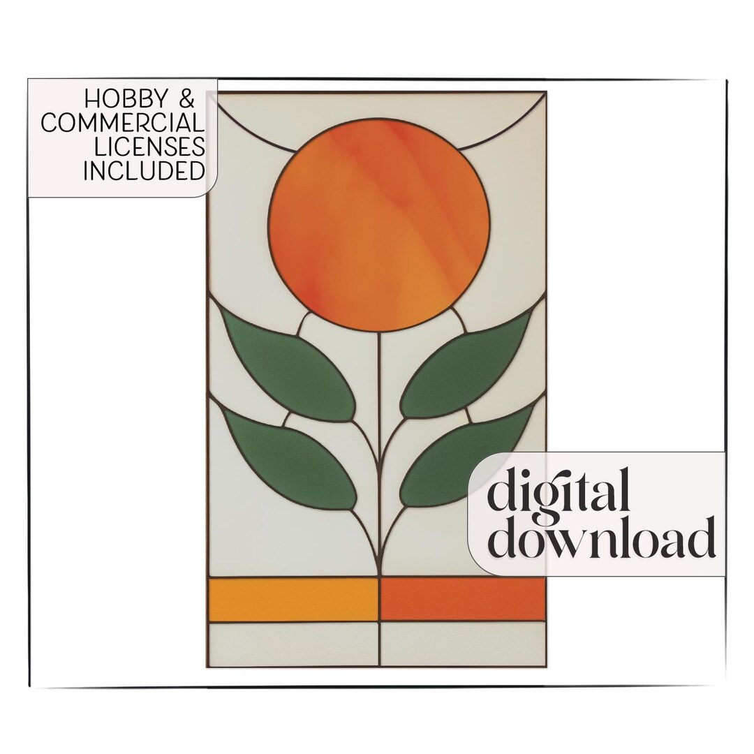 Sun Flower Retro Stained Glass Pattern, Modern Stained Glass Design ...