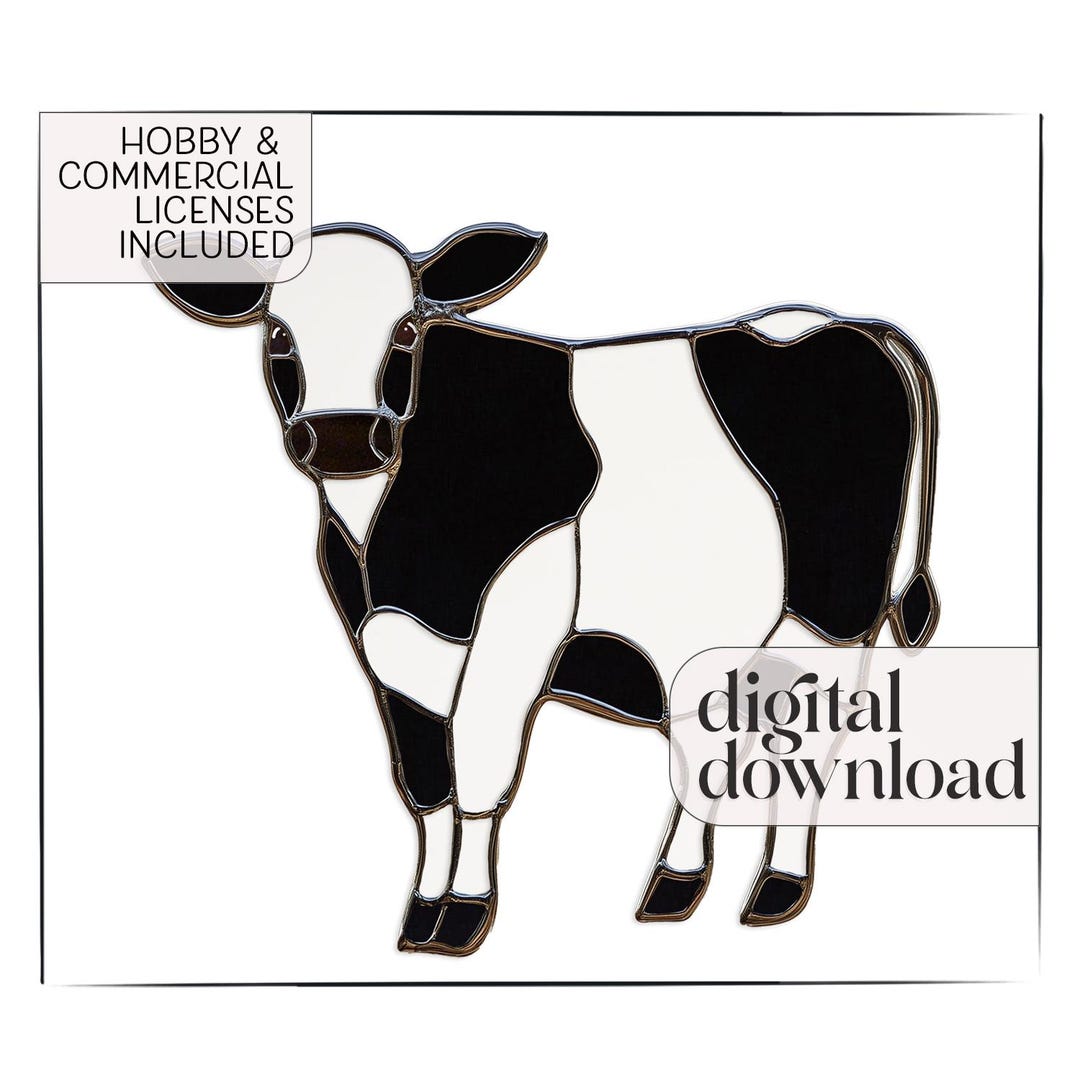 Stained Glass Cow Pattern, Printable Digital Download, Stained Glass ...