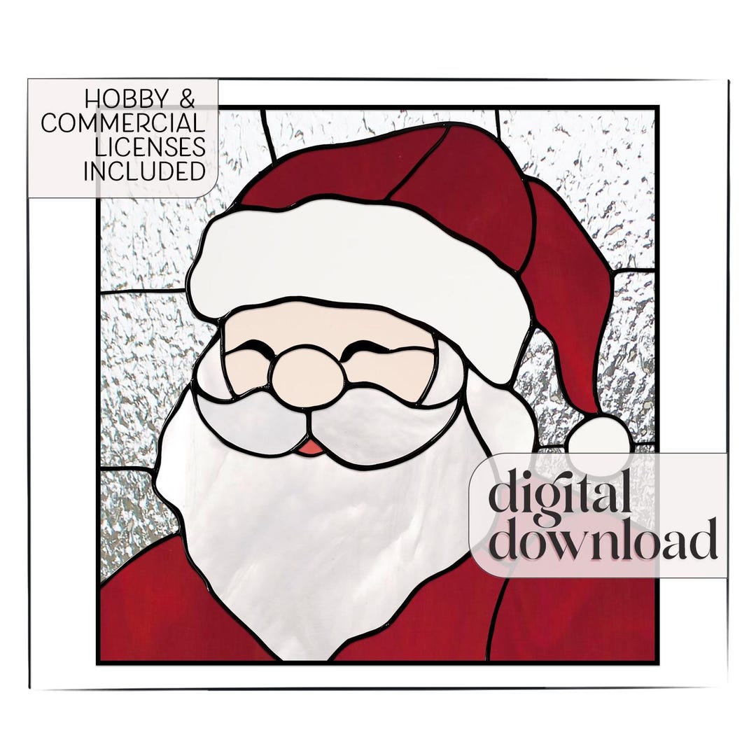 Santa Claus Stained Glass Pattern, Printable PDF Pattern, Modern ...