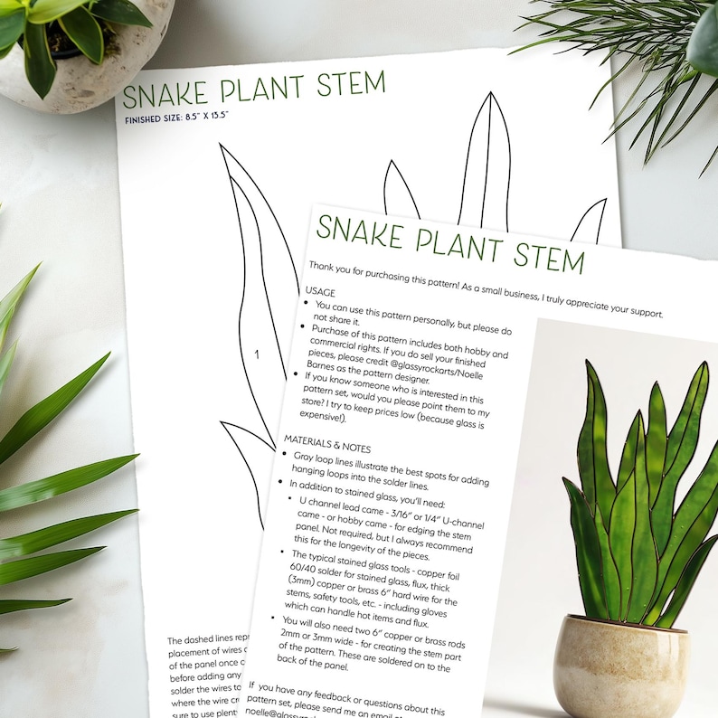 Snake Plant Stem Stained Glass Pattern: Laurentii Suncatcher (PNG & PDF ...