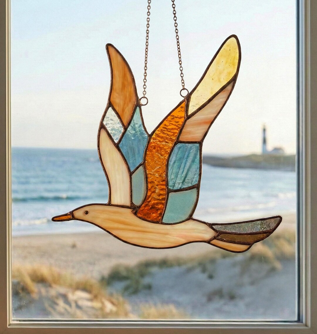 Seagull Stained Glass Pattern: Flying Bird Suncatcher PDF & PNG - Etsy