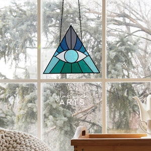 Stained Glass Triangle Eye Geometric Pattern, Modern Stained Glass ...