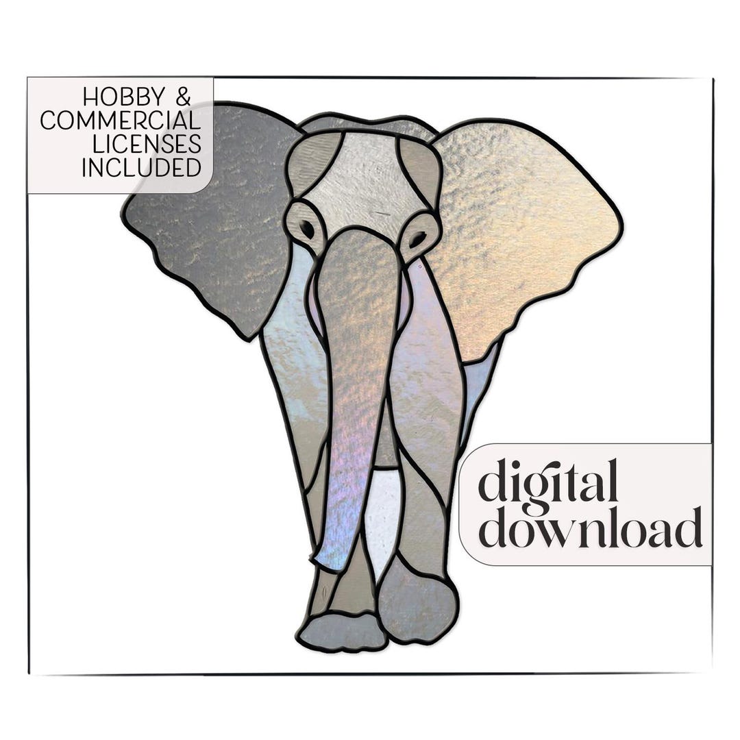 Elephant Stained Glass Pattern, Digital Pattern to Download, Stained ...