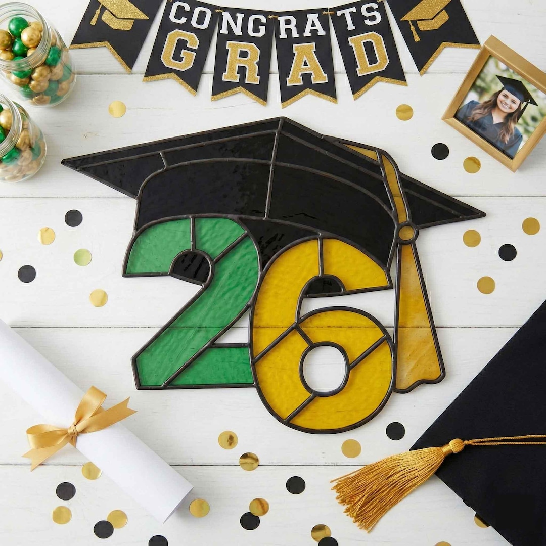 Stained Glass Graduation Cap Pattern: Class of 2026 Gift (SVG, PDF, PNG ...