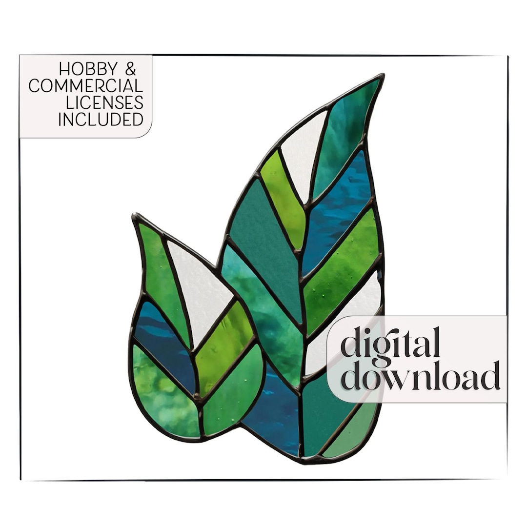 Stained Glass Leaf Pattern: Mod Folk Art Design PDF & PNG - Etsy