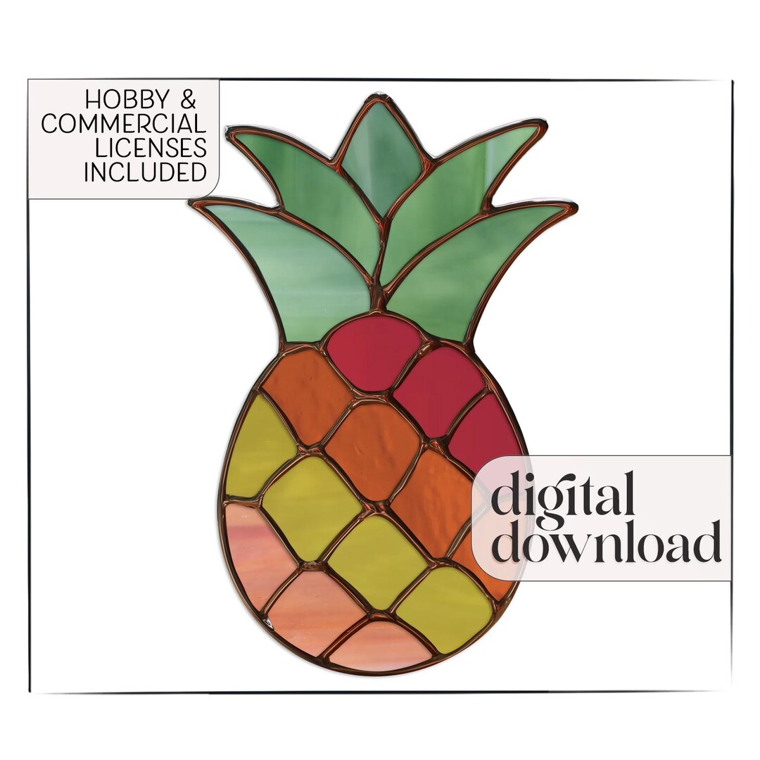 Pineapple Stained Glass Pattern & PNG – Printable Glass Art Design ...