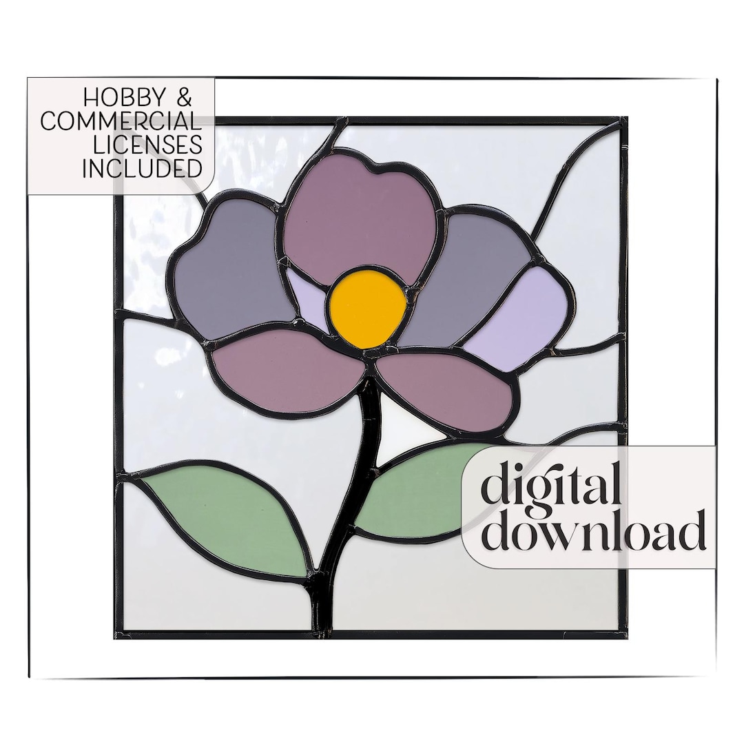 Simple Flower Stained Glass Pattern, Printable Stained Glass Floral ...