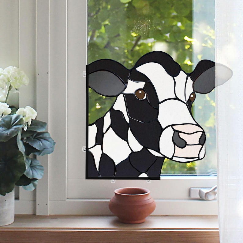 Stained Glass Cow Suncatcher Pattern: Farmhouse Window Decor (PDF & PNG ...