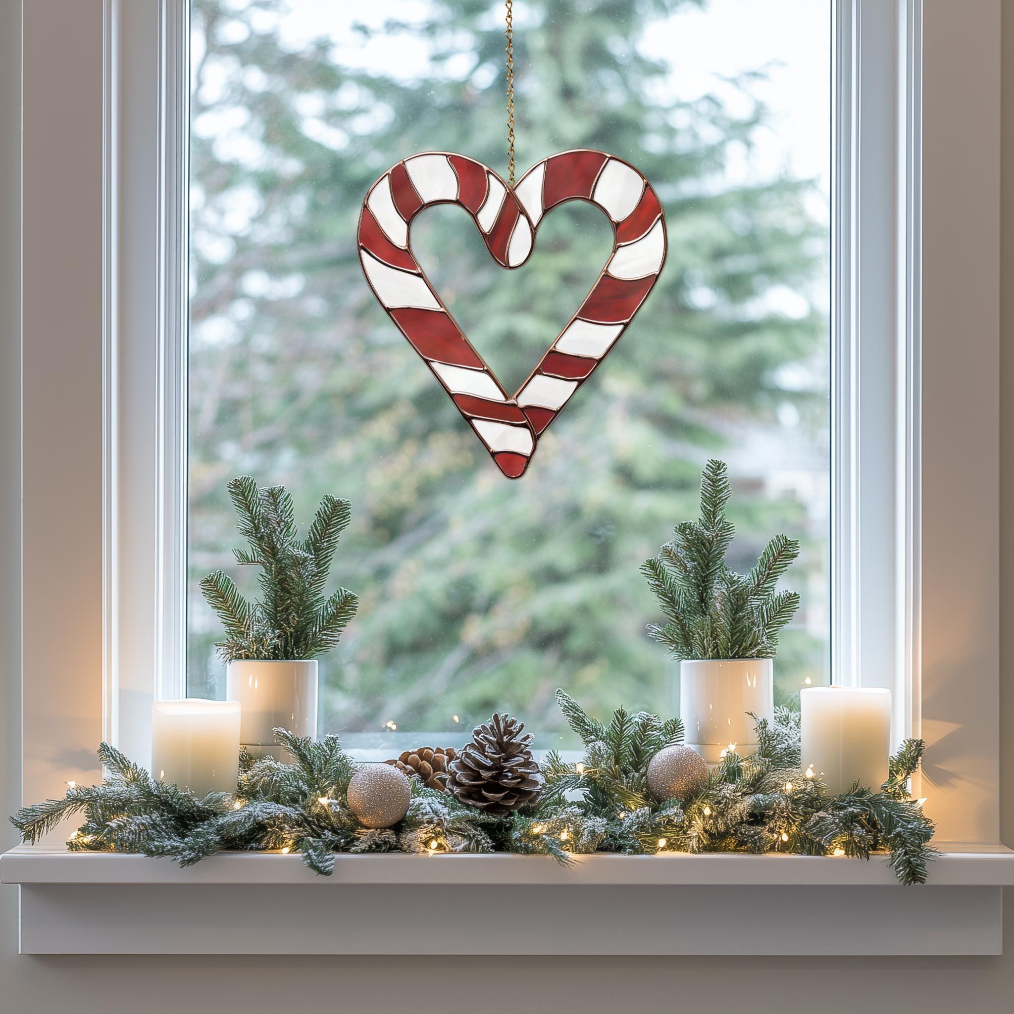 Candy Cane Heart Stained Glass Pattern: Christmas Suncatcher (PNG & PDF ...