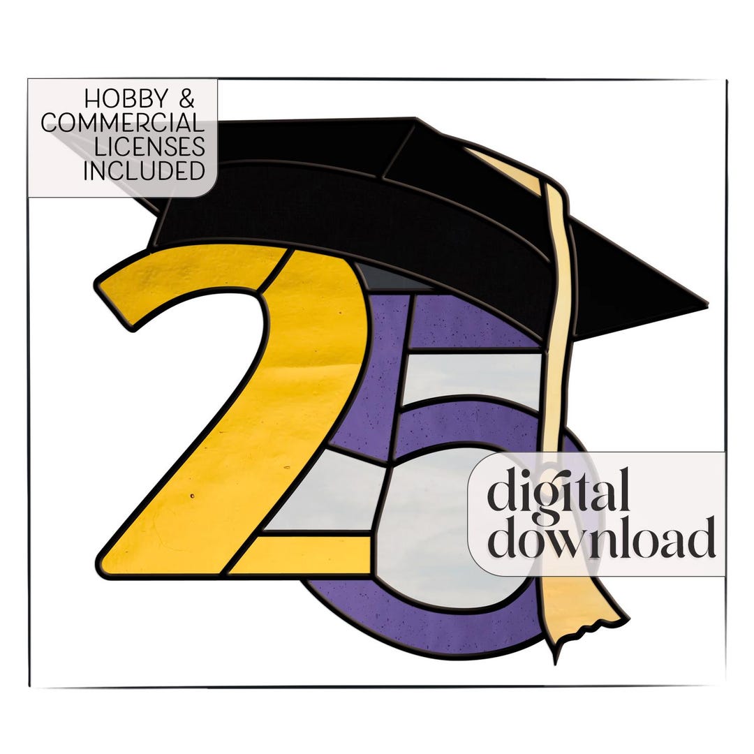 Stained Glass Pattern for Graduation Gift 2025, Graduation Cap ...