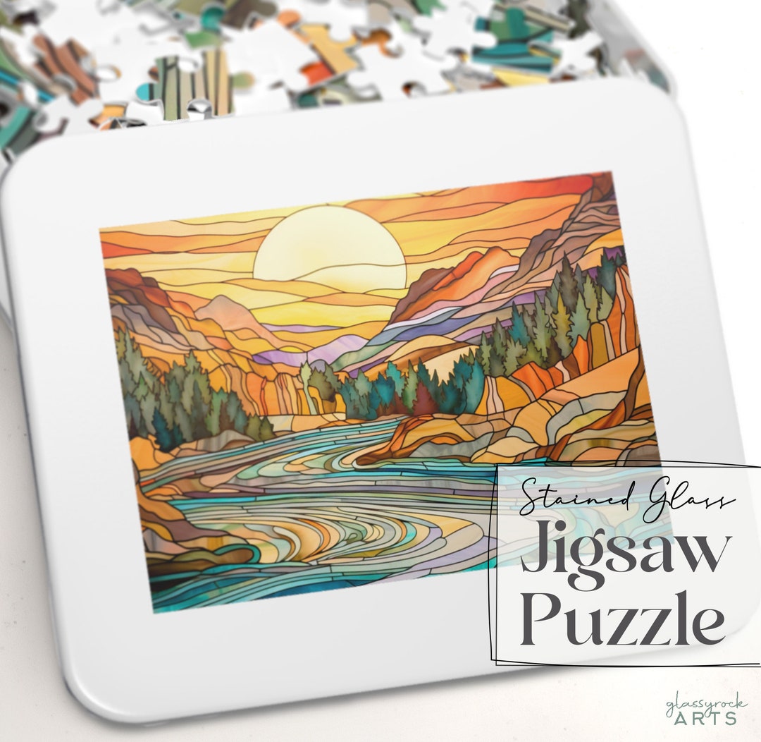 Yellowstone River Stained Glass Jigsaw Puzzle, up to 1000 Pieces, Tin ...