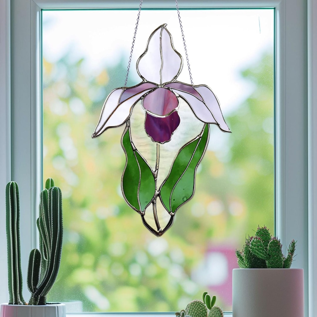 Stained Glass Lady Slipper Orchid Suncatcher Pattern (PNG & PDF ...