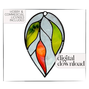 Modern Stained Glass Leaves Pattern, Printable Hanging Plant Stained ...