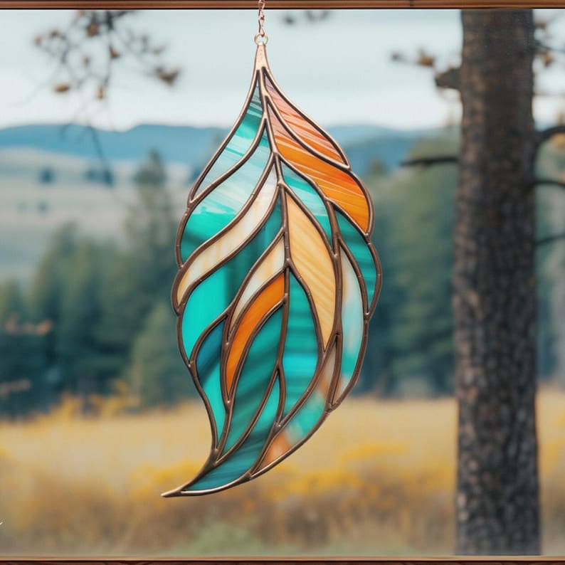 Stained Glass Feather Pattern: Boho Suncatcher Template (PNG & PDF ...