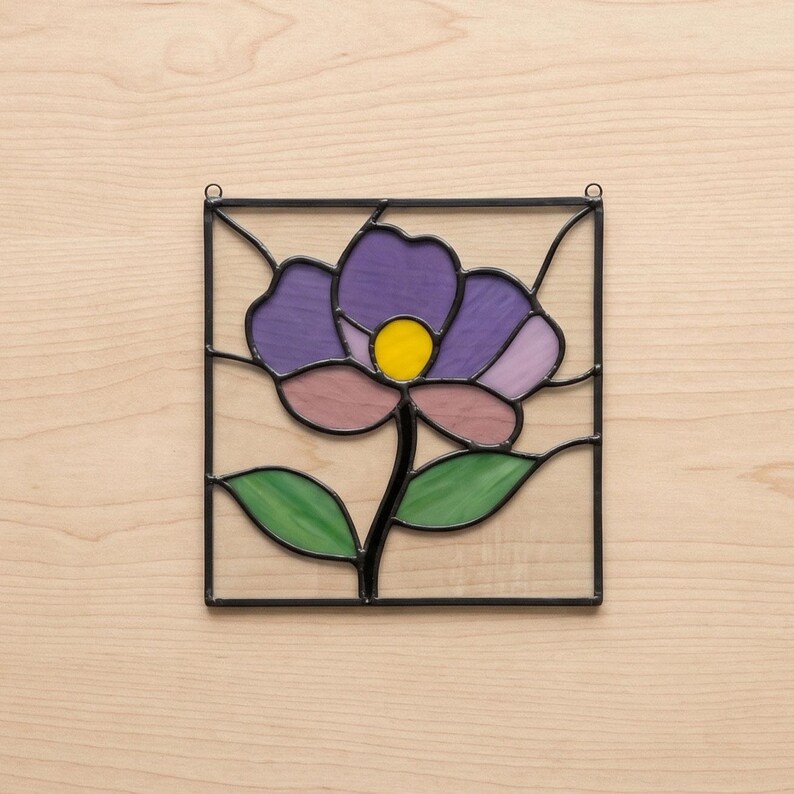 Simple Flower Stained Glass Pattern: Floral Suncatcher Template (PNG ...