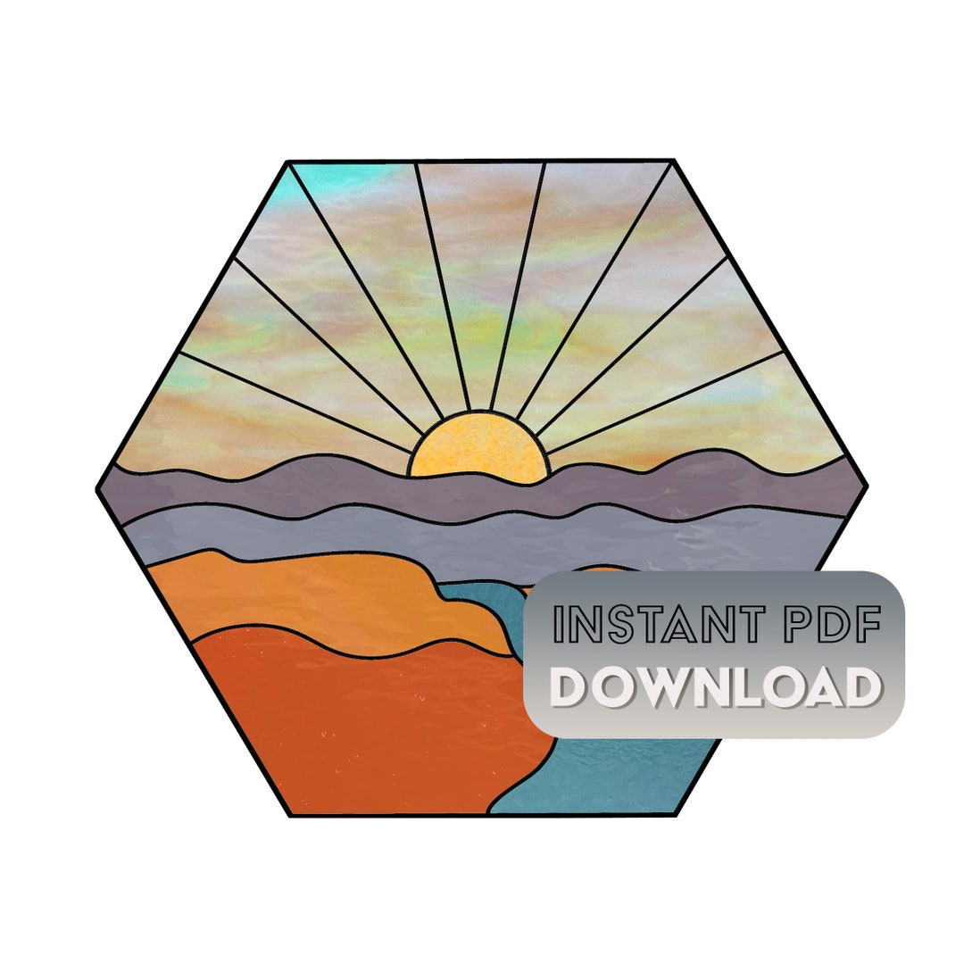 Hexagon Landscape Stained Glass Pattern Modern Stained Glass - Etsy