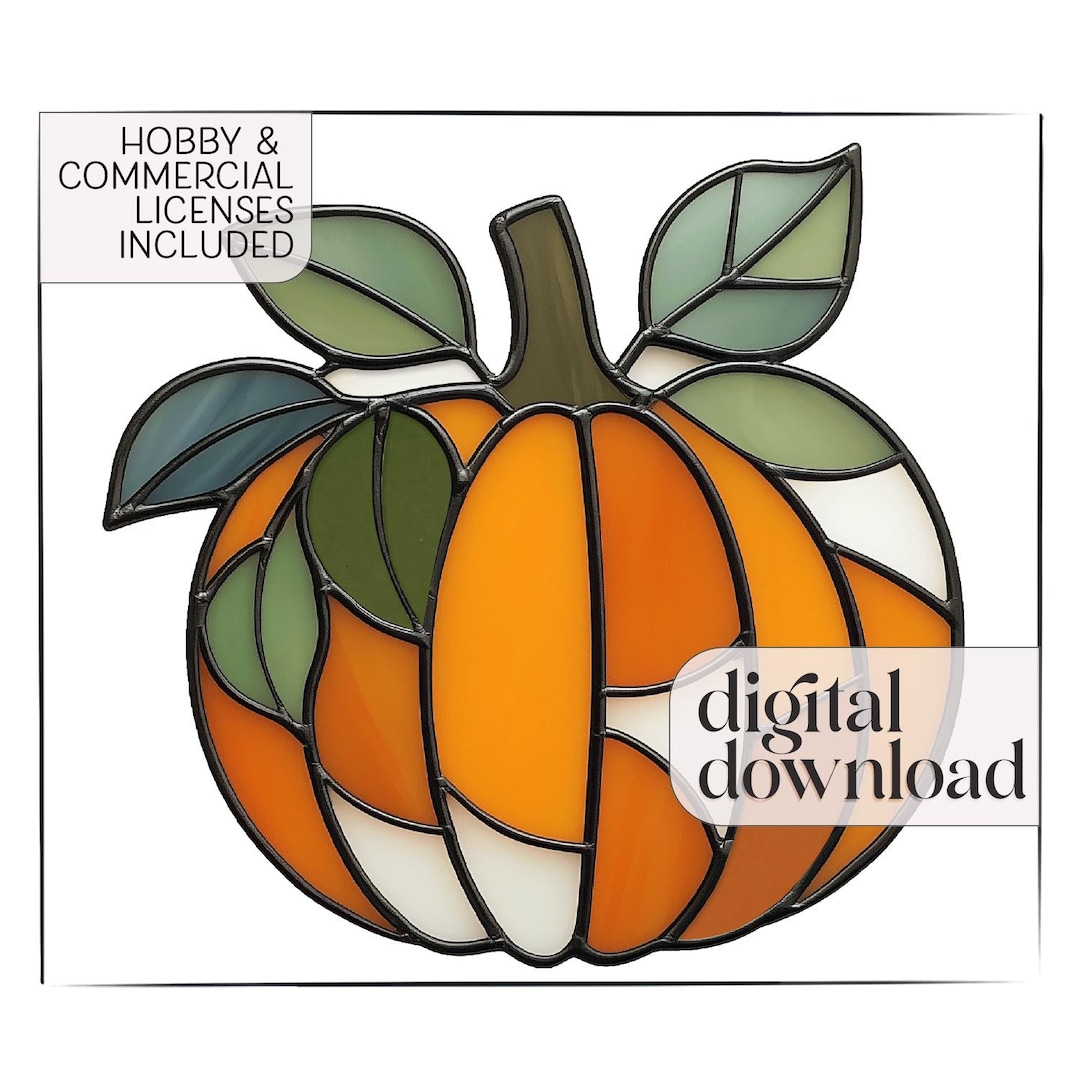 Leafy Pumpkin Stained Glass Pattern: Halloween Suncatcher Design (PDF ...