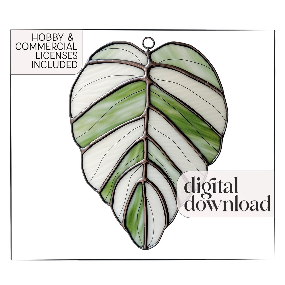 Stained Glass Philodendron Leaf Pattern: Suncatcher Template PDF & PNG ...