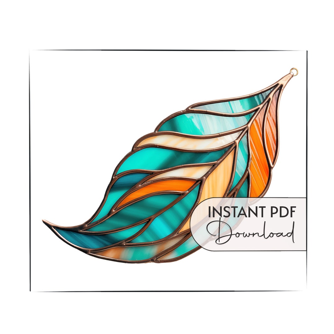 Stained Glass Feather Pattern, Printable Digital Download Design for ...
