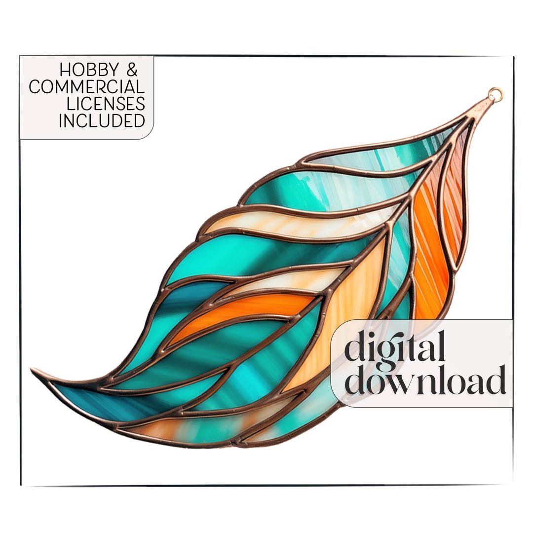 Stained Glass Feather Pattern, Printable Digital Download Design for ...