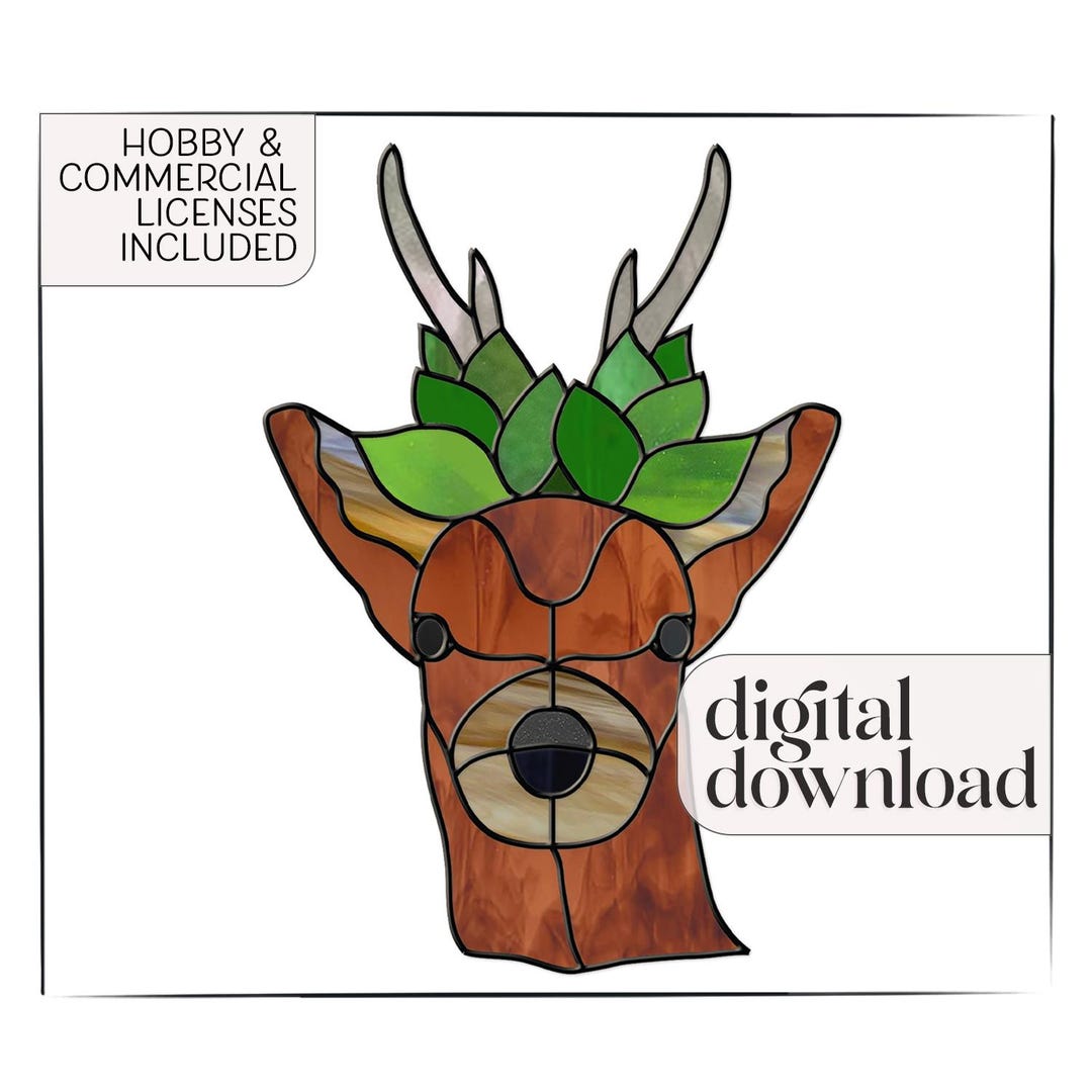 Deer Stained Glass Pattern, Digital Pattern to Download, Stained Glass ...