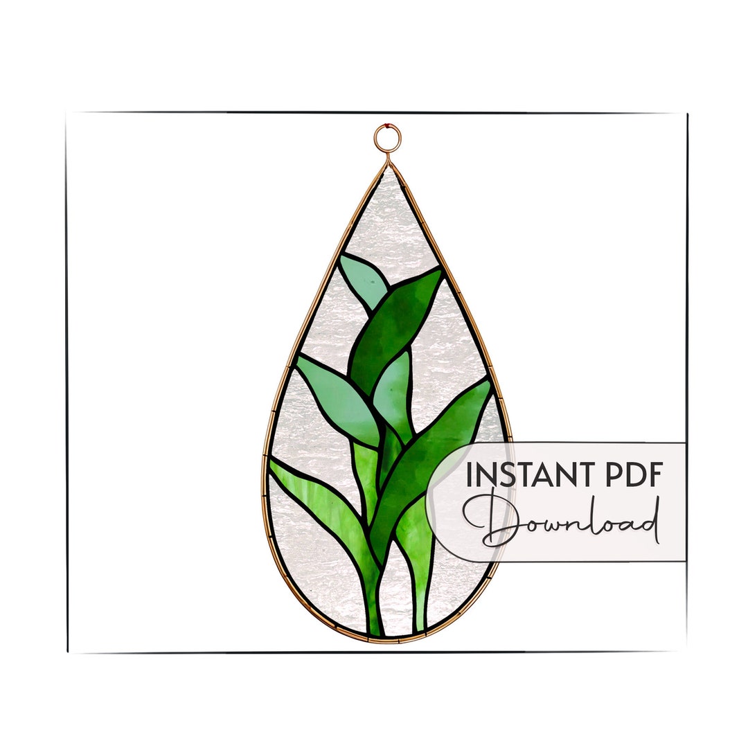 Modern Stained Glass Leaves Pattern, Printable Pattern, Teardrop Bamboo ...