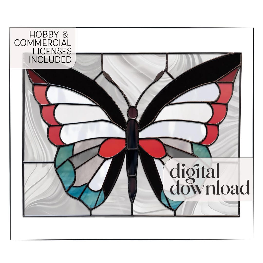 Stained Glass Butterfly Panel Pattern Plus PNG, Printable PDF Pattern ...
