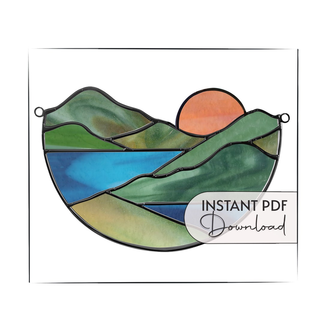 Mountain Landscape Stained Glass Pattern, Modern Stained Glass, Digital ...