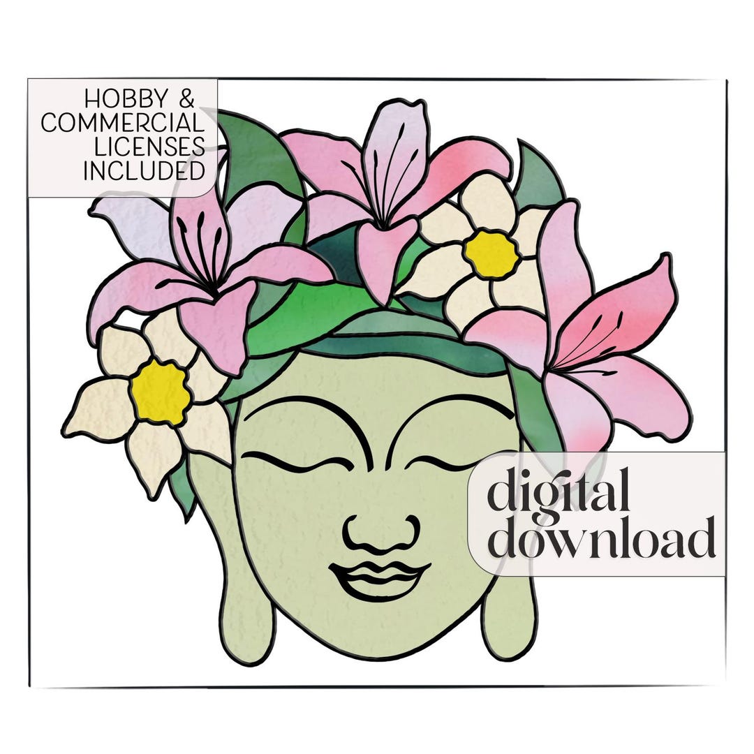 Stained Glass Serene Buddha Patterns, Floral Stained Glass Printable ...