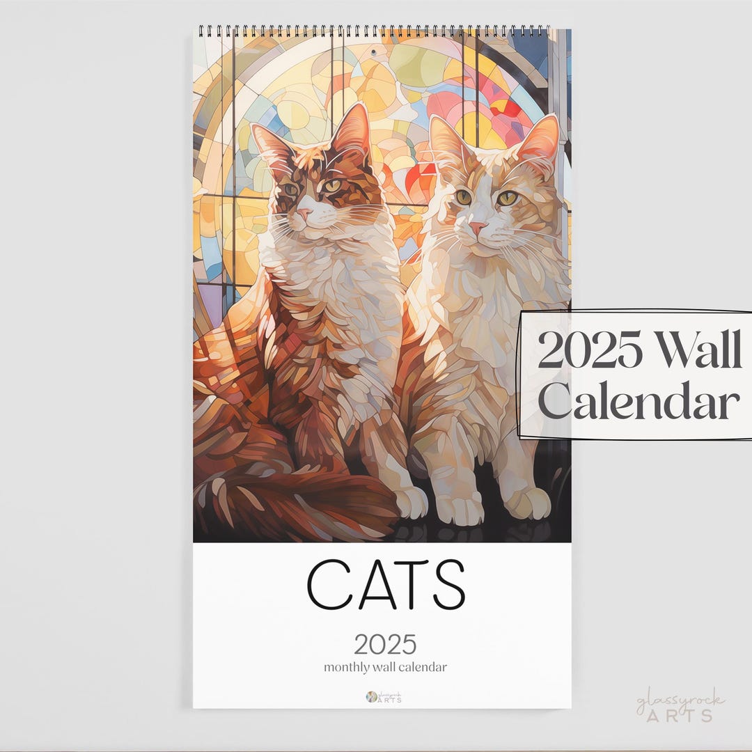 Cats 2025 Wall Calendar, Stained Glass Cat Calendar, Great Cat Lover ...